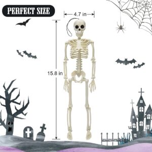 2PCS Skeleton Halloween Decorations, 16" Full Body Posable Skeleton with Movable Joints for Halloween Party Haunted House Outdoor Yard Tree Desk Decor, Holiday Scary Toys Prizes Gifts for Kids