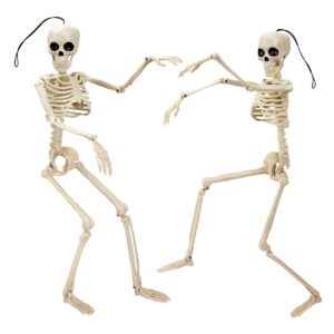 2PCS Skeleton Halloween Decorations, 16" Full Body Posable Skeleton with Movable Joints for Halloween Party Haunted House Outdoor Yard Tree Desk Decor, Holiday Scary Toys Prizes Gifts for Kids