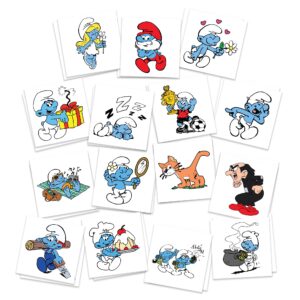 blue gnome smurf themed temporary tattoos | pack of 30 | made in the usa | skin safe | party supplies & favors | removable