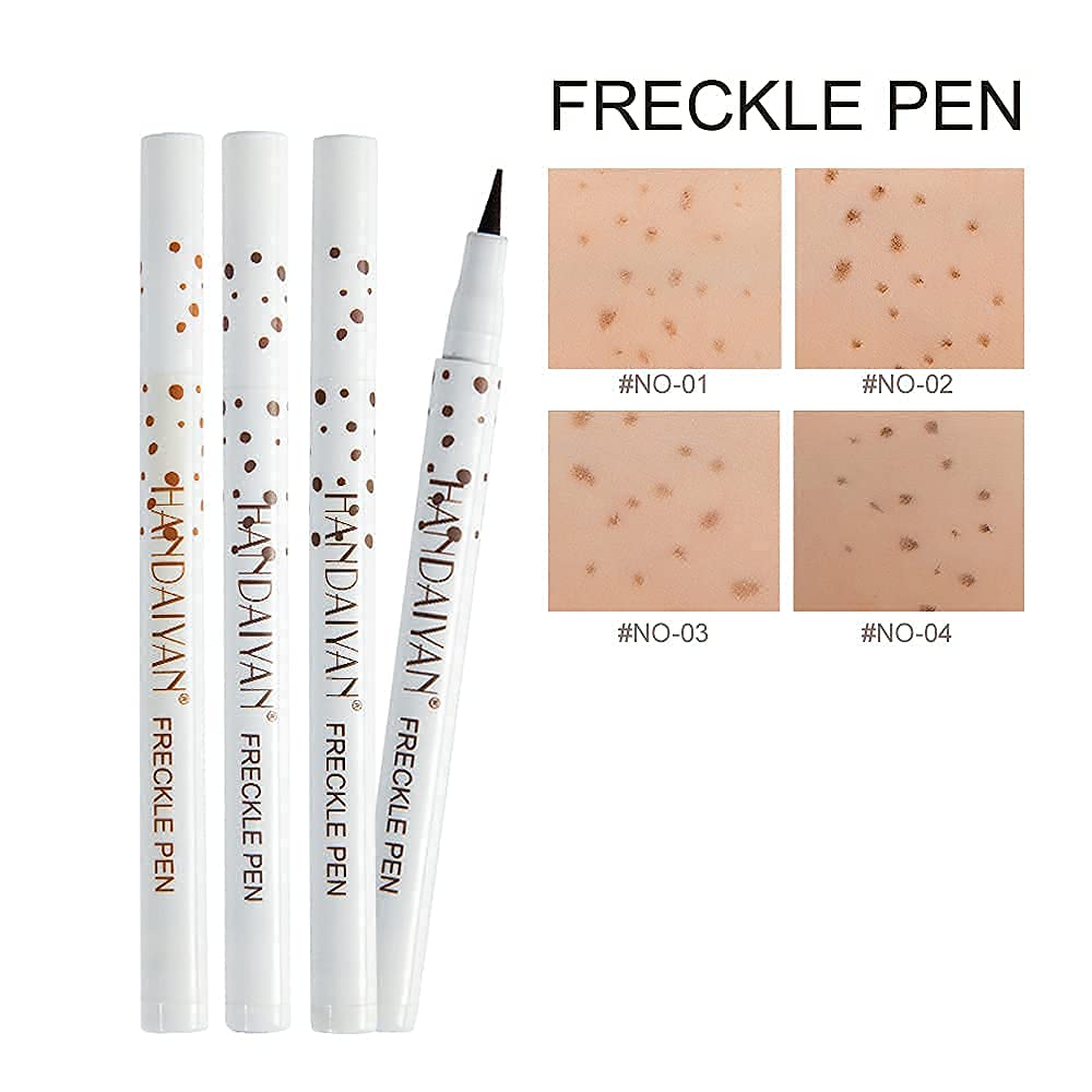 Freckle Pen 4 Colors Available, Natural Lifelike Freckle Makeup Pen, Waterproof Long Lasting Quick Dry - Light Brown, Natural Coffee, Chestnut, Dark Brown