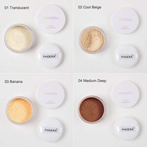 2 Pcs PHOERA Setting Powder, Control Oil Brighten Skin Color Cover Blemish Face Setting Loose Powder。 (01# Translucent & 02# Cool Beige)