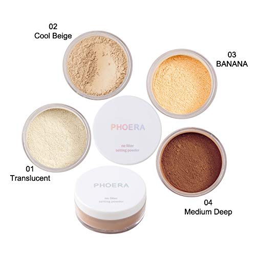 2 Pcs PHOERA Setting Powder, Control Oil Brighten Skin Color Cover Blemish Face Setting Loose Powder。 (01# Translucent & 02# Cool Beige)