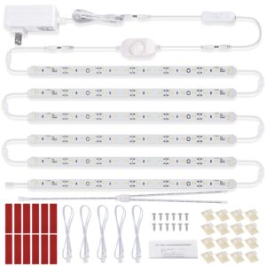 under cabinet led lighting kit for kitchen cabinets counter shelf bookcase closet. 6 pcs 12 inches led light strip with adapter switch dimmer extension cable. plug in. dimmable. daylight white 5000k.