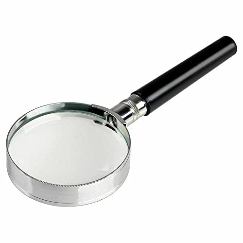 JORCEDI 10X Magnification Handheld Magnifier Magnifying Glass Handle Low Vision Aid 50mm for Book, Maps, Classroom Science, Insect & Hobby, Seniors and Kids