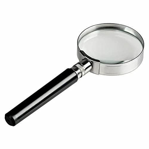 JORCEDI 10X Magnification Handheld Magnifier Magnifying Glass Handle Low Vision Aid 50mm for Book, Maps, Classroom Science, Insect & Hobby, Seniors and Kids