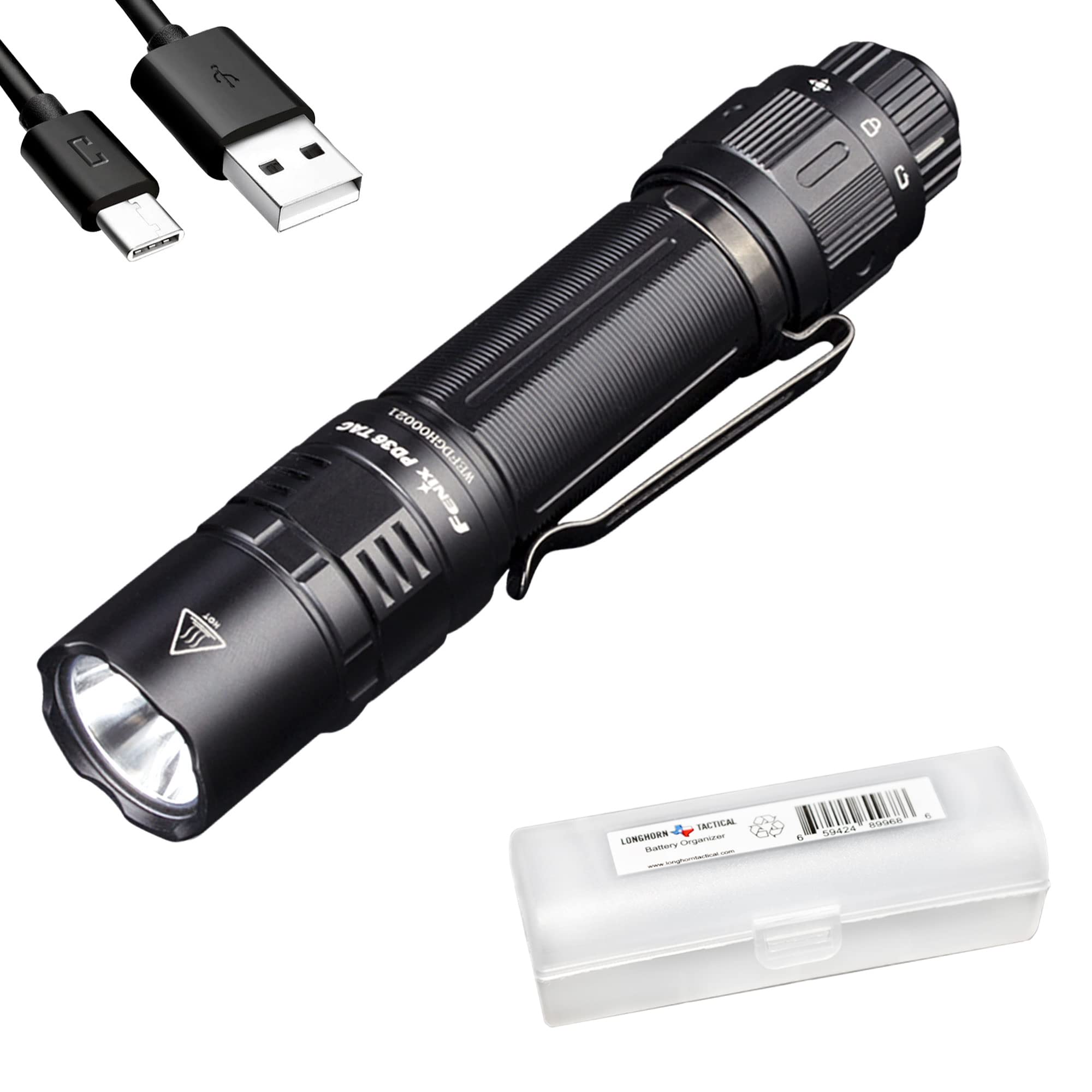 Fenix PD36 TAC Tactical Flashlight, 3000 Lumen USB-C Rechargeable, with LumenTac Organizer