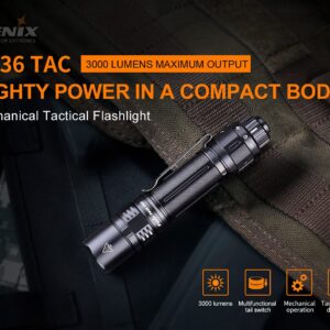 Fenix PD36 TAC Tactical Flashlight, 3000 Lumen USB-C Rechargeable, with LumenTac Organizer