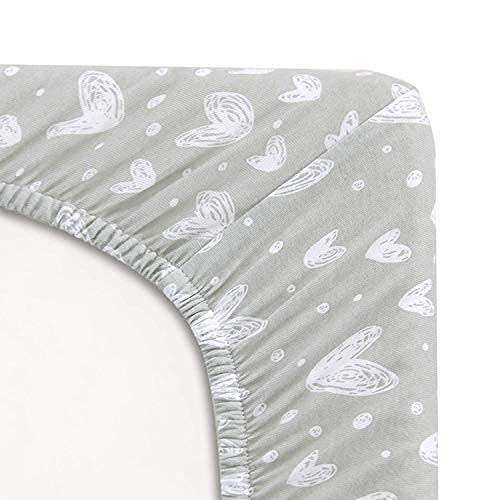 Square Playard/Playpen Fitted Sheets, Perfect for 36 X 36 Portable Playard, 2 Pack, 100% Jersey Knit Cotton Fitted Sheets, Grey Stripes and Hearts Print for Baby Boy and Baby Girl