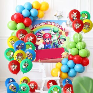 Rekcopu Brothers Super Balloons, Latex Party Balloons with Brothers The Theme Birthday Party Supplies,48pcs Brothers latex balloons Super Party Decorations