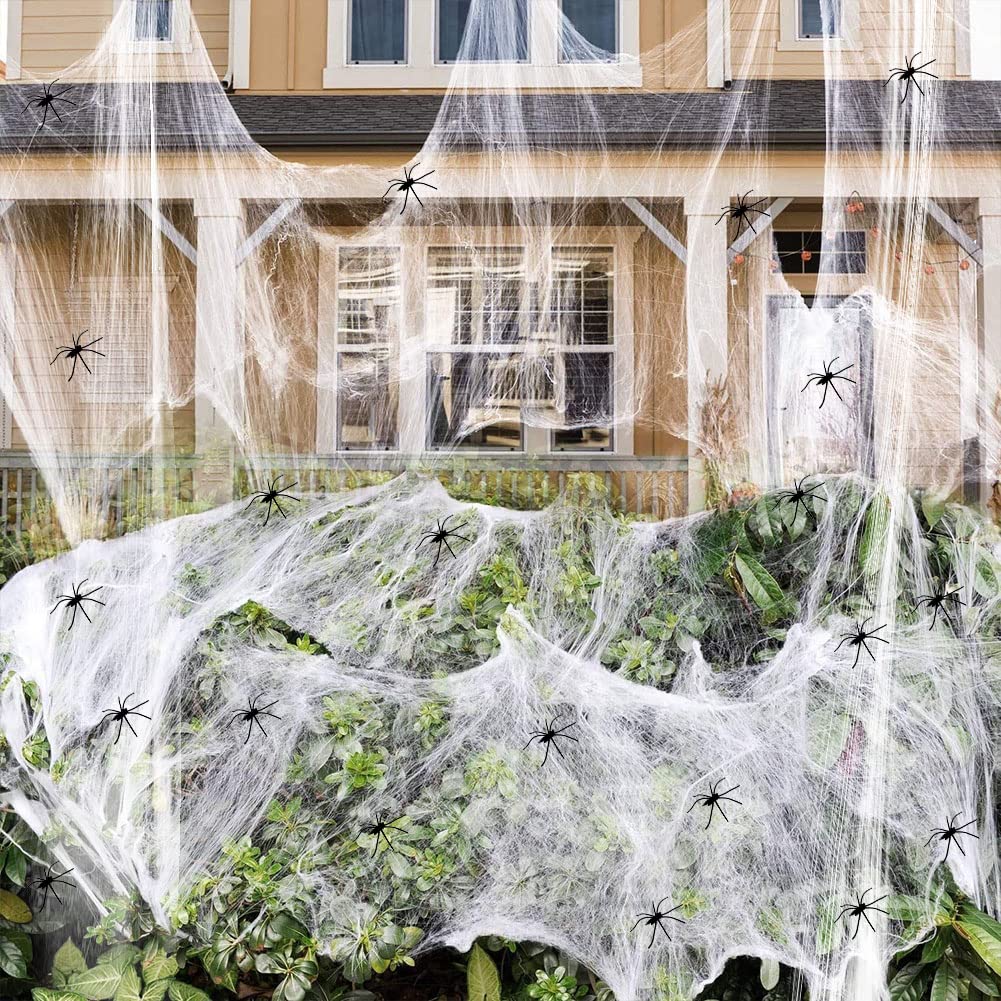 Hidreamz 1600 sqft Halloween Spider Web Decorations Halloween Spider Webbing with 60 Fake Spiders for Indoor and Outdoor Party Supplies