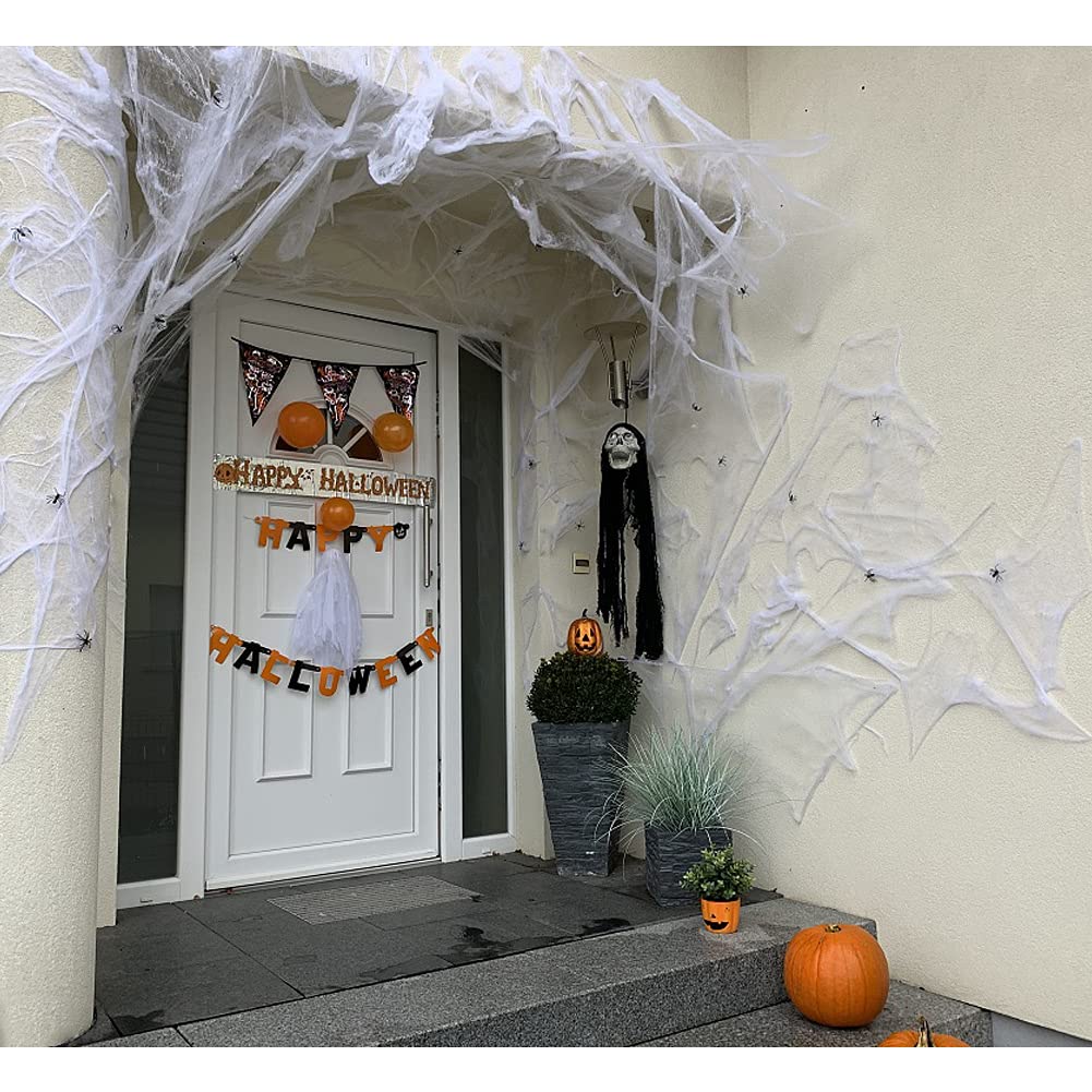 Hidreamz 1600 sqft Halloween Spider Web Decorations Halloween Spider Webbing with 60 Fake Spiders for Indoor and Outdoor Party Supplies