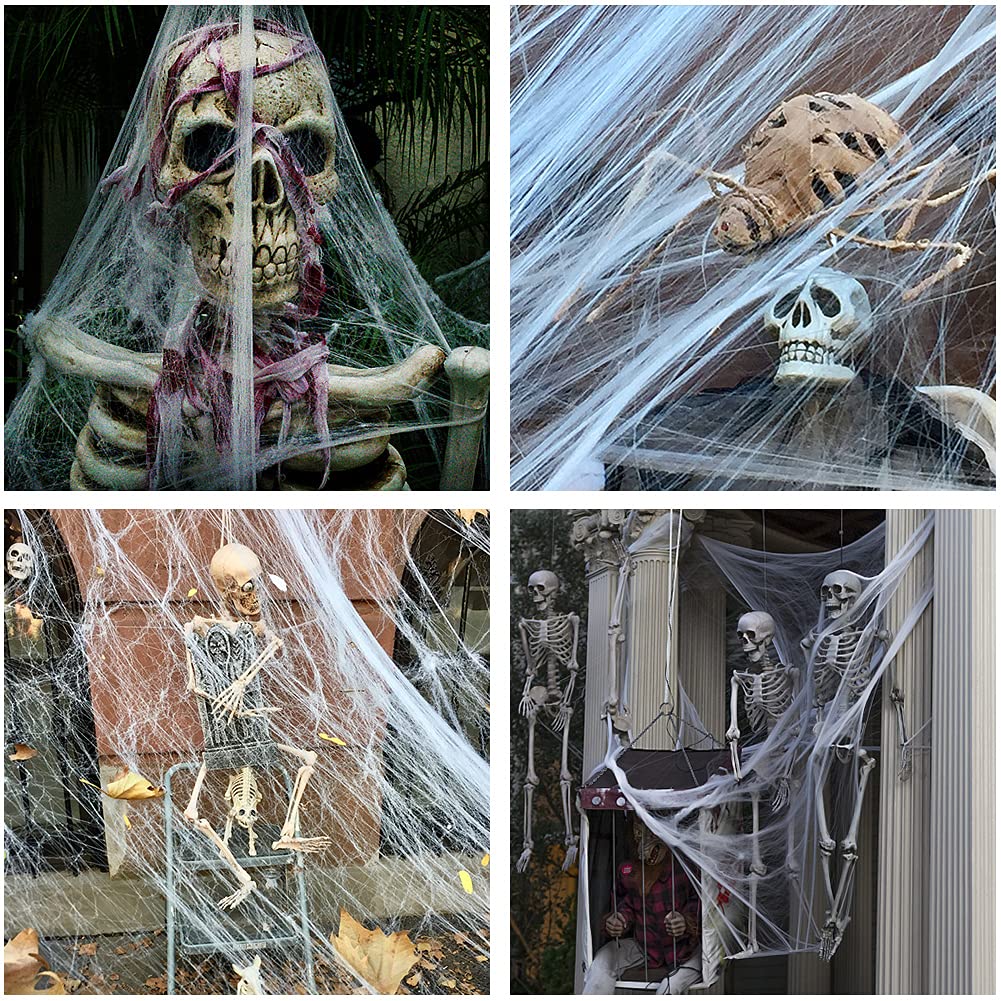 Hidreamz 1600 sqft Halloween Spider Web Decorations Halloween Spider Webbing with 60 Fake Spiders for Indoor and Outdoor Party Supplies