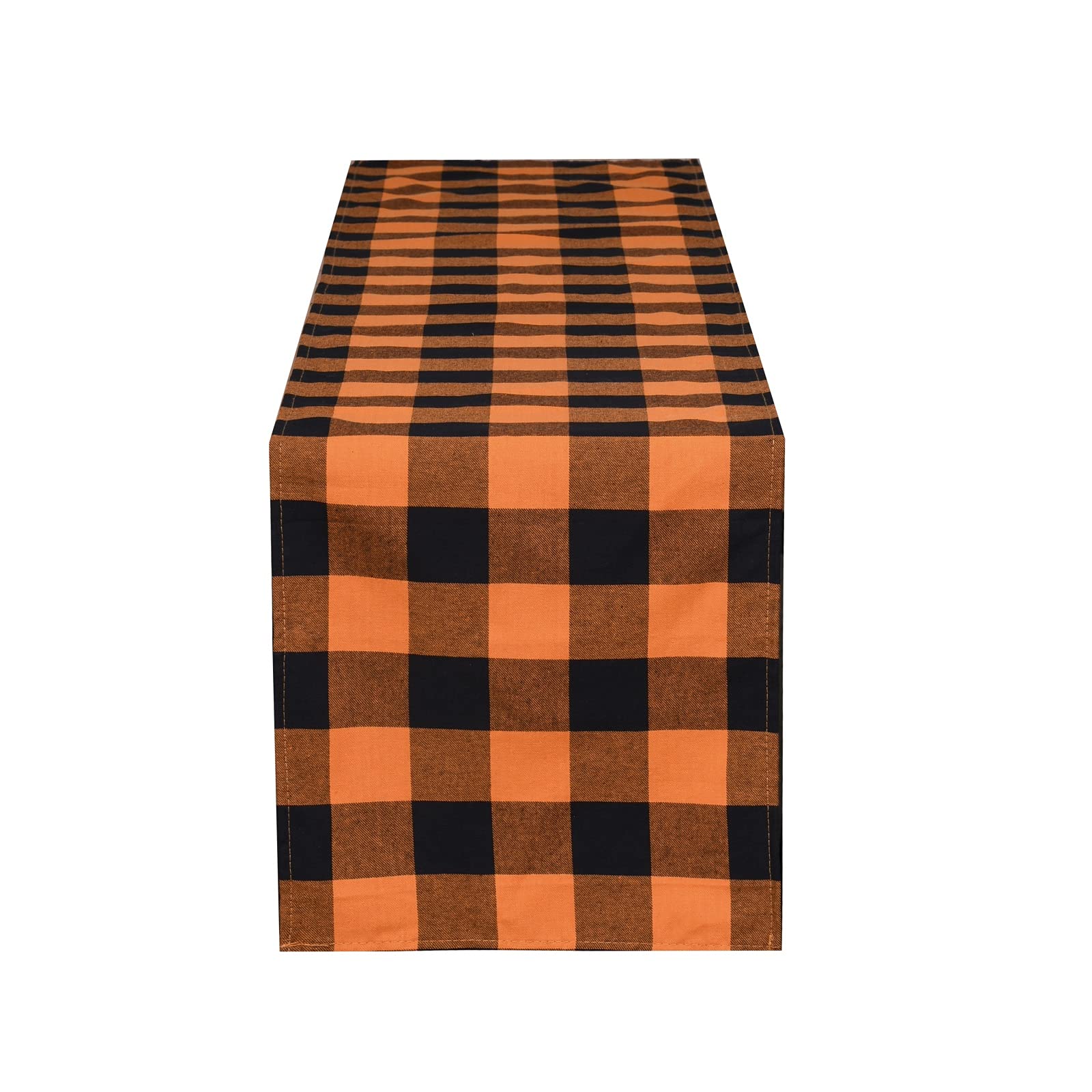 Tosewever Halloween Buffalo Check Plaid Table Runner, Cotton Polyester Blend Classic Family Dinner Table Runners for Indoor Outdoor Parties Events Home Decoration (Orange and Black, 14 x 72 Inch)