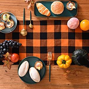 Tosewever Halloween Buffalo Check Plaid Table Runner, Cotton Polyester Blend Classic Family Dinner Table Runners for Indoor Outdoor Parties Events Home Decoration (Orange and Black, 14 x 72 Inch)