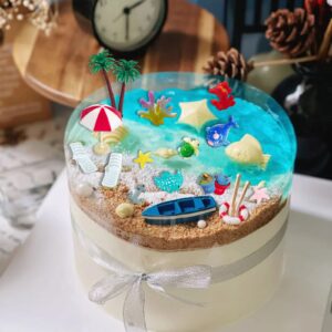 21 Pieces Beach Cake Toppers Hawaiian Chair Boat Palm Tree Umbrella Dollhouse Decoration Miniature Ornament Kits Set for Swimming Pool Summer Beach Birthday Party Supplies