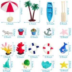 21 Pieces Beach Cake Toppers Hawaiian Chair Boat Palm Tree Umbrella Dollhouse Decoration Miniature Ornament Kits Set for Swimming Pool Summer Beach Birthday Party Supplies