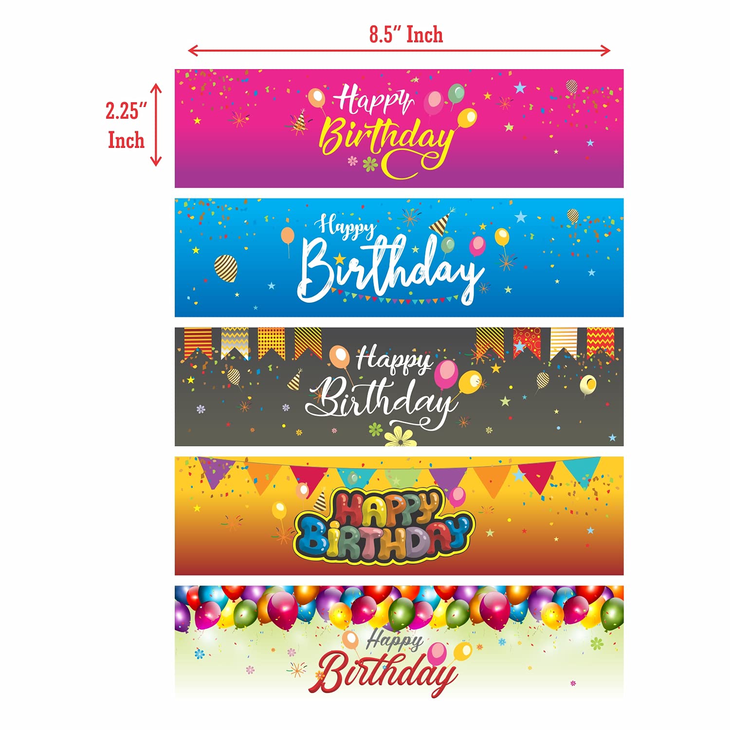 Happy Birthday Water Bottle Labels - (Pack of 100) 8.5" x 2.25" Wrappers Wrap Around Party Decoration Stickers