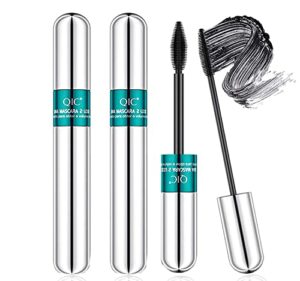 2pcs 4d silk fiber lash mascara,2 in 1 thrive mascara for natural lengthening and thickening effect,no clumping superstrong mascara for long-lasting,beauty charming eye make up