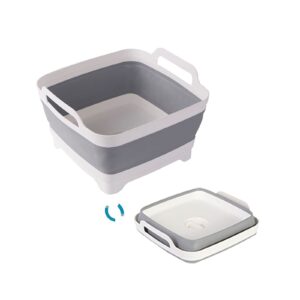 collapsible dish tub folding laundry tub washing basin camping dish washing tub portative wash dish basin for rv sink, vegetable, fruit, food sink with drain plug carry handles large capacity 9l…