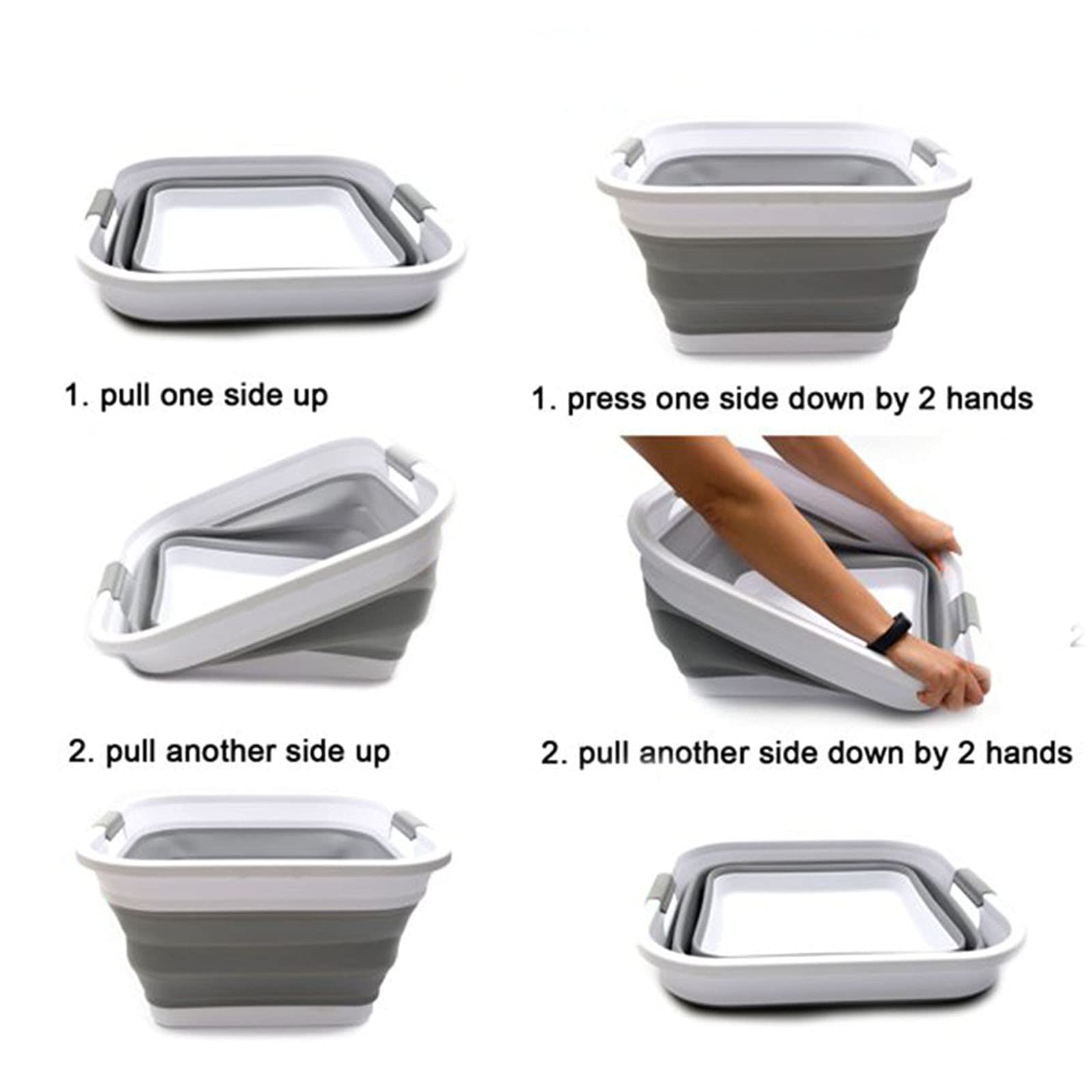 Collapsible Dish Tub Folding Laundry Tub Washing Basin Camping Dish Washing tub Portative Wash Dish Basin for RV Sink, Vegetable, Fruit, Food Sink with Drain Plug Carry Handles Large Capacity 9L…