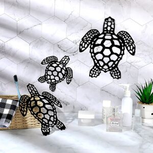 3 Pieces Sea Turtle Beach Theme Decor Metal Coastal Turtle Decor Wall Hanging Beach Sculpture Metal Farmhouse Turtle Wall Art Hawaiian Style Room Ornament for Home Indoor Outdoor Bathroom Garden