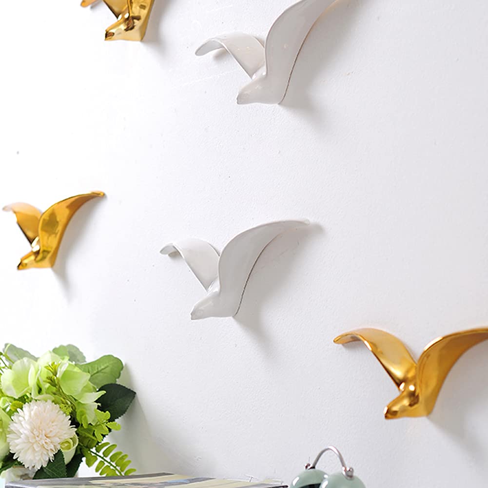 La La Pet® Wild Goose Wall Decor Ceramics Flying Bird Sculptures 3D Wall Art Ornament Coastal Decorations Hanging for Home Living Room White, S