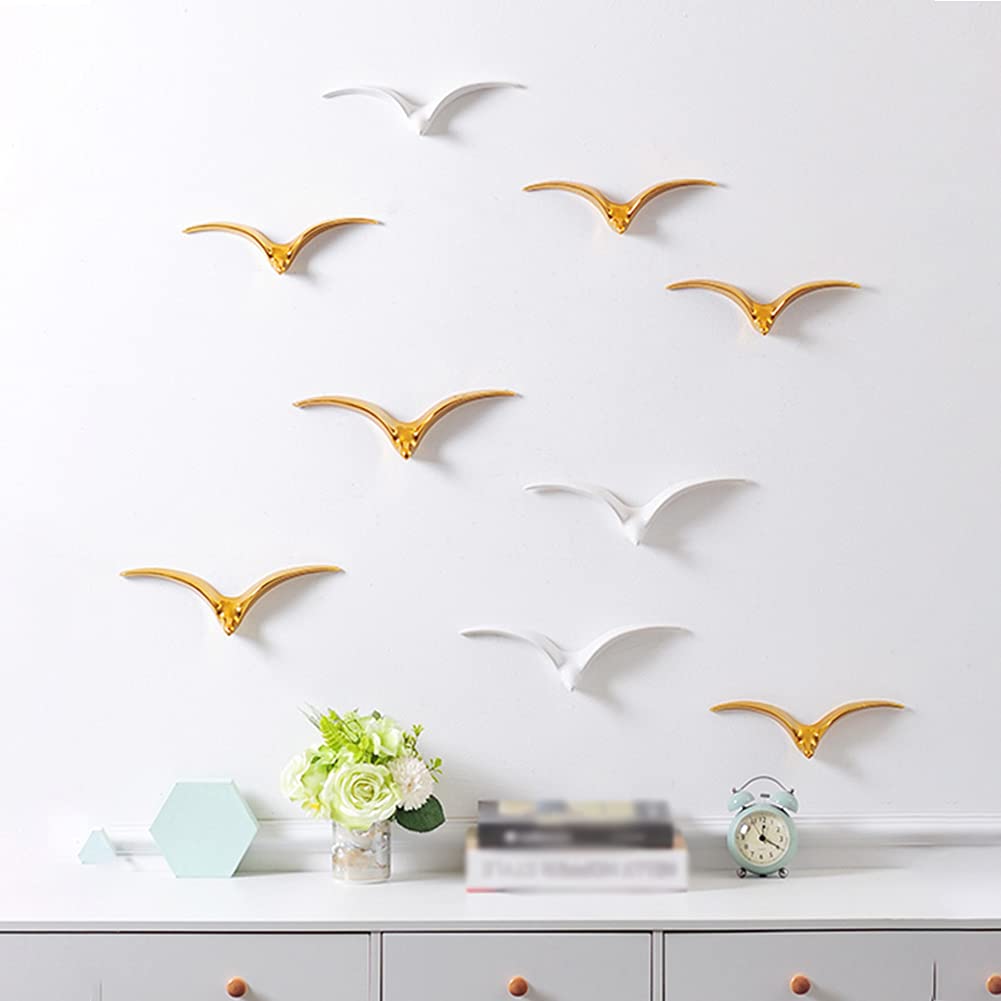 La La Pet® Wild Goose Wall Decor Ceramics Flying Bird Sculptures 3D Wall Art Ornament Coastal Decorations Hanging for Home Living Room White, S