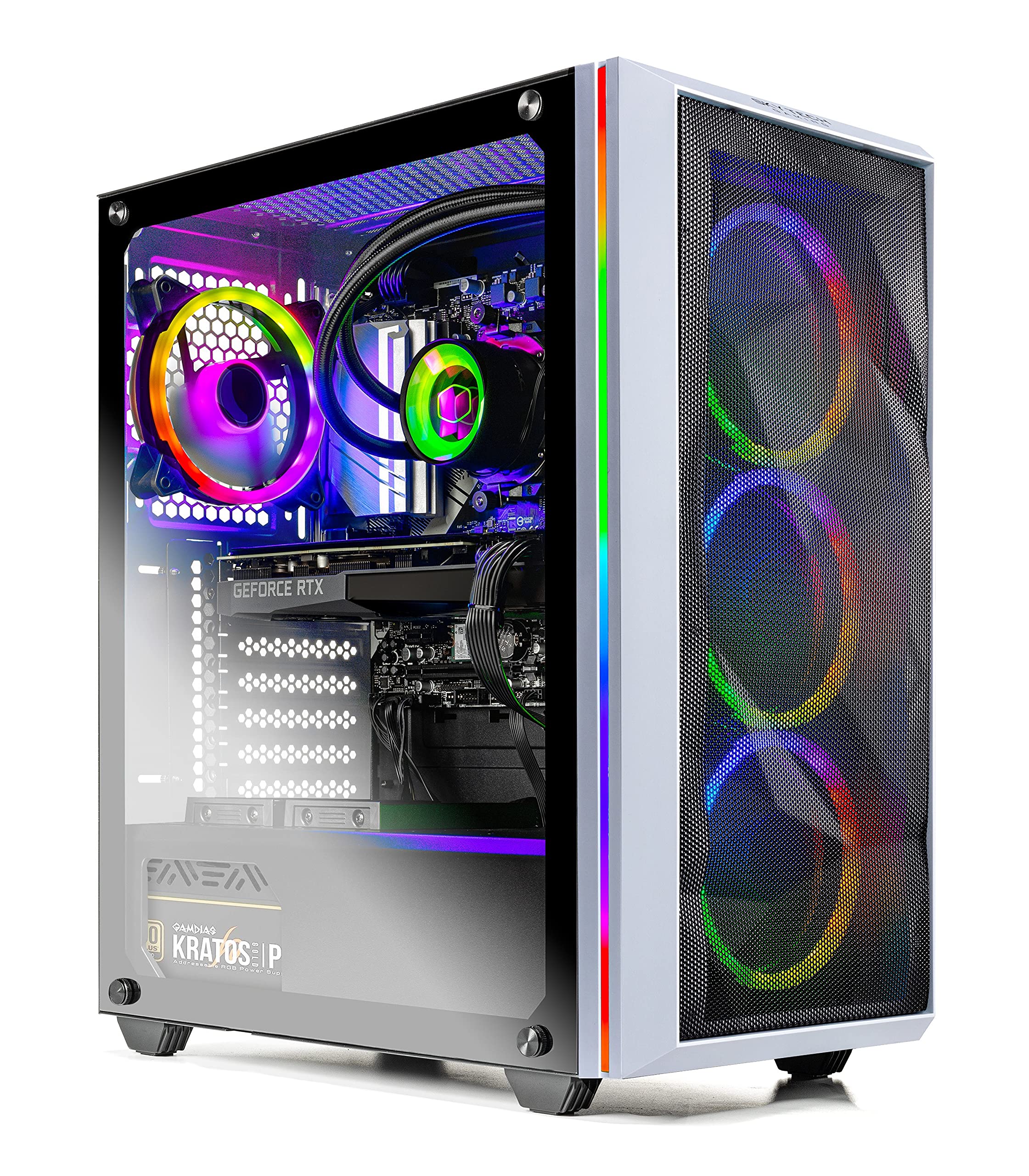 SkyTech Chronos Gaming Computer PC Desktop - AMD Ryzen 7 3700X 3.6GHz, RTX 3070 8G, 1TB Gen4 NVMe SSD, 16GB DDR4 3200, RGB Fans, 240mm AIO, AC WiFi, Windows 10 Home 64-bit, White