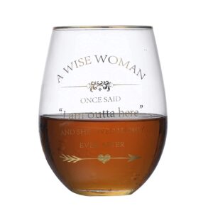 MOMRNTAIL Retirement Gifts For Women 2024-15 Ounce Wine Glasses Water Tumbler Juice Cup Coworker Leaving Gifts, Farewell Gifts, Goodbye Gift For Women A Wise Woman Once Said I'm Outta Here