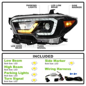 ACANII - For 2016-2022 Toyota Tacoma SR SR5 [Full LED Function] Black LED Tube Signal Projector Headlights Left+Right