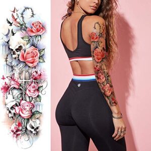 Colorful Sleeve Tattoos Stickers, Full Arm Temporary Tattoos Sleeves, Fake Watercolor Body Art Arm Tattoo for Kids Women Makeup, 12-Sheet