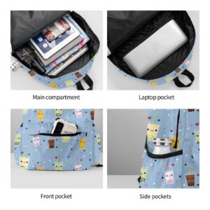 TGUBJGV Happy Boba Bubble Tea Print Backpack Lightweight School College Bookbag Casual Travel Daypack One Size