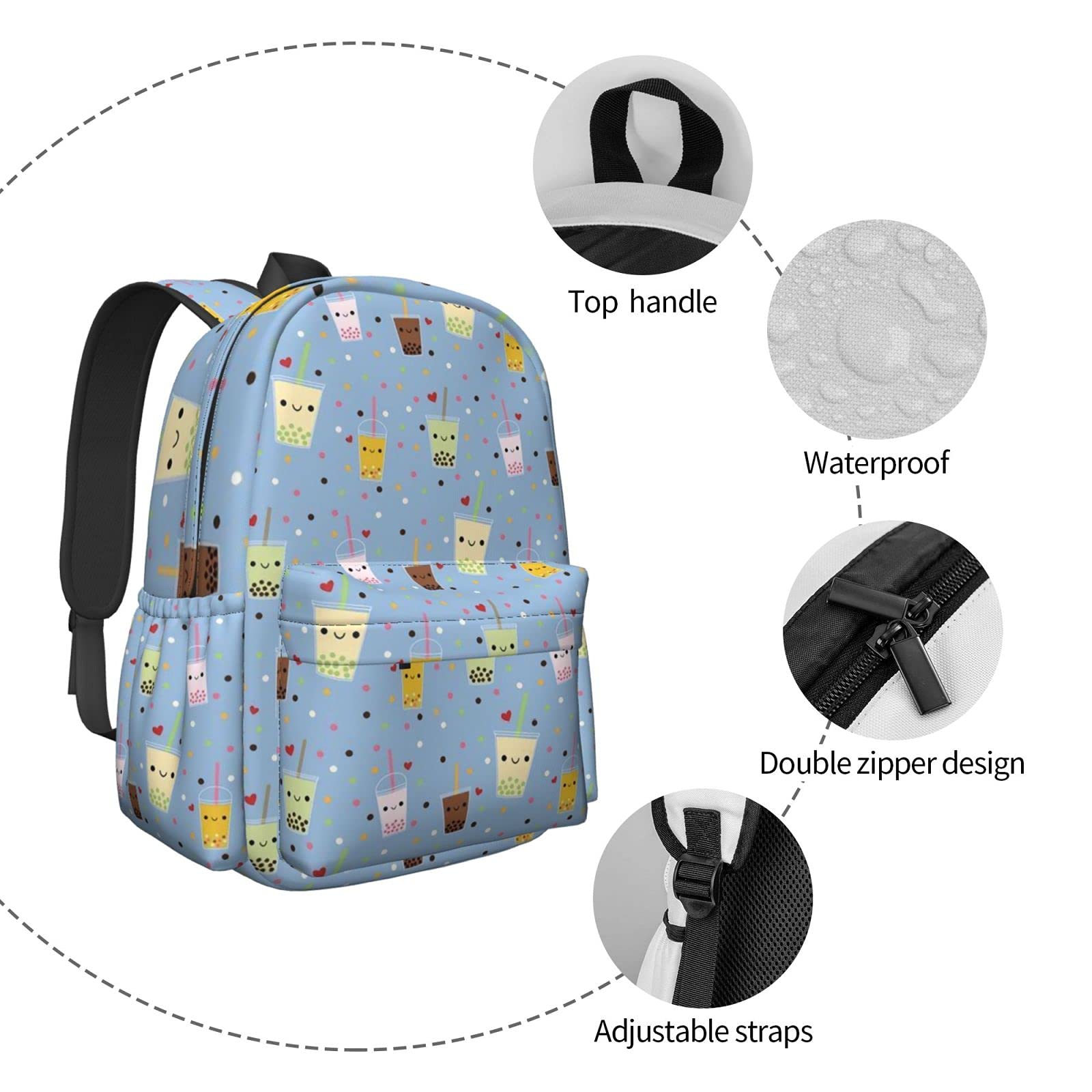 TGUBJGV Happy Boba Bubble Tea Print Backpack Lightweight School College Bookbag Casual Travel Daypack One Size