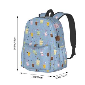 TGUBJGV Happy Boba Bubble Tea Print Backpack Lightweight School College Bookbag Casual Travel Daypack One Size