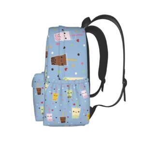 TGUBJGV Happy Boba Bubble Tea Print Backpack Lightweight School College Bookbag Casual Travel Daypack One Size