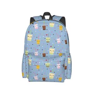 TGUBJGV Happy Boba Bubble Tea Print Backpack Lightweight School College Bookbag Casual Travel Daypack One Size