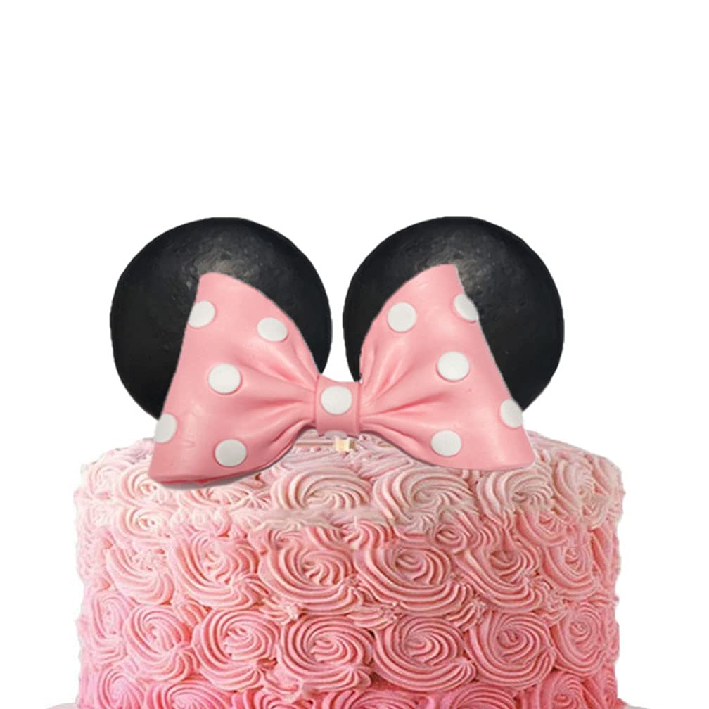 Mouse Cake Topper Bow and Ears for Birthday (Pink)