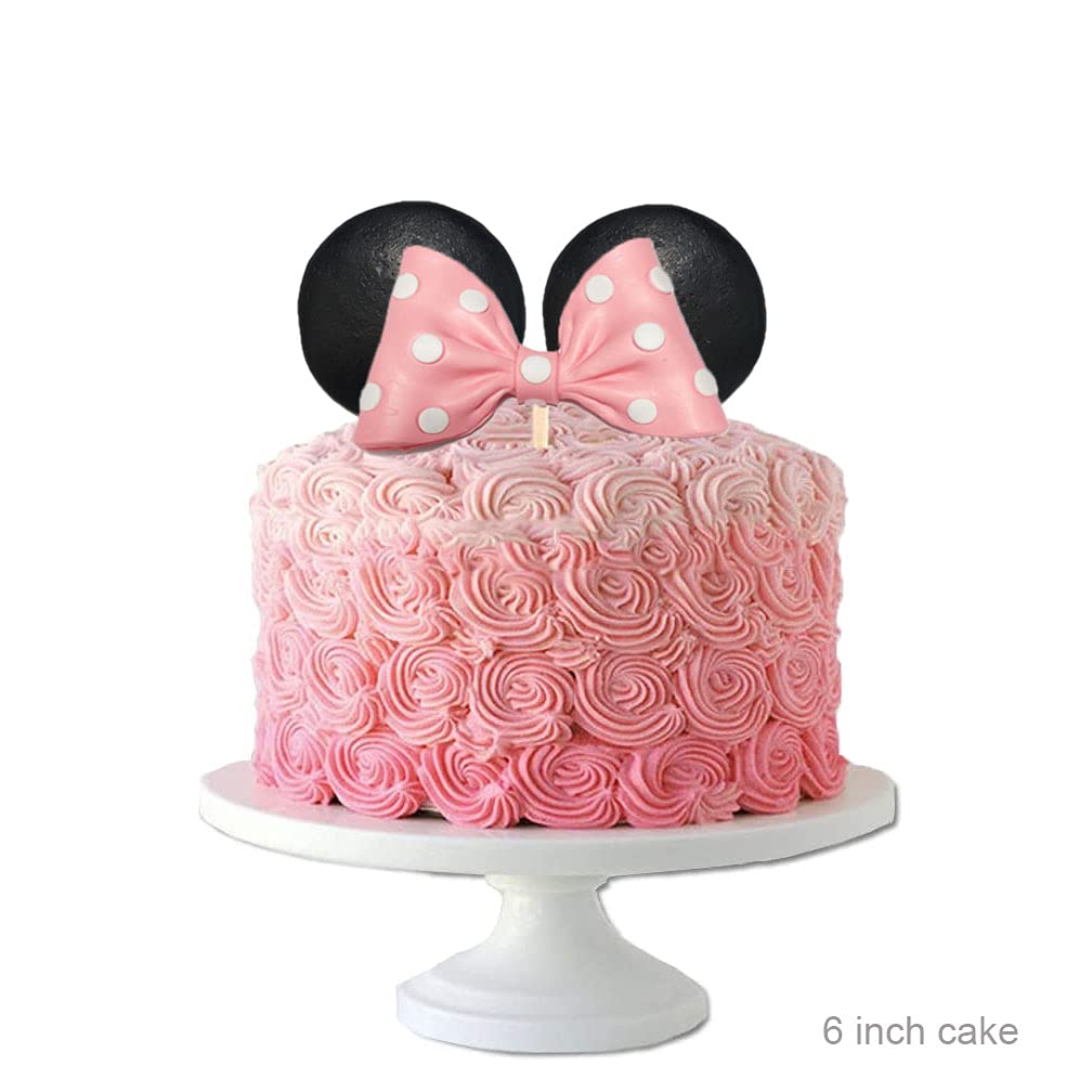 Mouse Cake Topper Bow and Ears for Birthday (Pink)