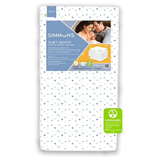 Simmons Kids Quiet Nights Dual Sided Baby Crib Mattress & Toddler Mattress - Sustainably Sourced Core - Waterproof - Hypoallergenic - GREENGUARD Gold Certified (Natural) - Ideal Firmness - Made in USA