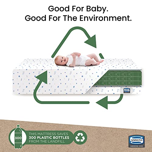 Simmons Kids Quiet Nights Dual Sided Baby Crib Mattress & Toddler Mattress - Sustainably Sourced Core - Waterproof - Hypoallergenic - GREENGUARD Gold Certified (Natural) - Ideal Firmness - Made in USA