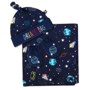 fisher-price space explorer collection swaddle blanket with hat, mittens for ages 0-6 months