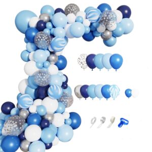 amandir blue balloons arch garland kit, 134pcs navy royal light blue balloons confetti latex metallic balloons for blue boys birthday baby shower wedding party decorations supplies &4pcs tools