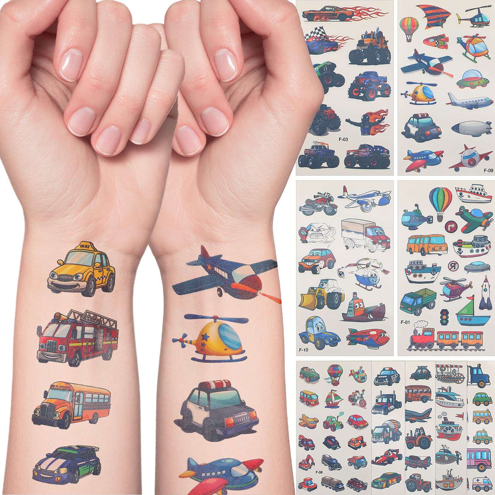 Sacubee 120 Pieces Kids Temporary Tattoos Trucks and Cars Waterproof Temporary Tattoos Fake Tattoo Stickers Transportation Vehicle Tattoo Stickers for Boys Party Favors Supplies Costume Accessory