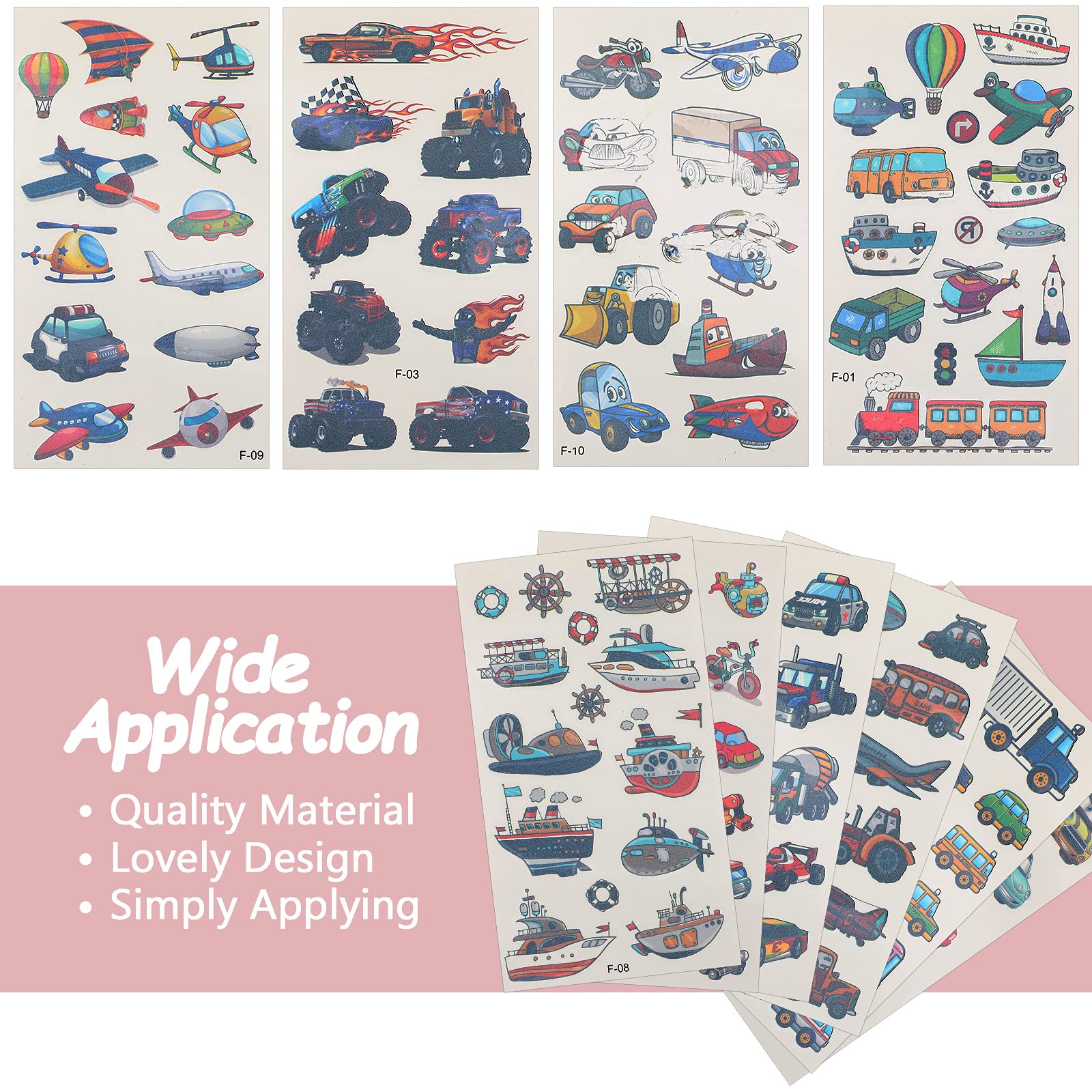 Sacubee 120 Pieces Kids Temporary Tattoos Trucks and Cars Waterproof Temporary Tattoos Fake Tattoo Stickers Transportation Vehicle Tattoo Stickers for Boys Party Favors Supplies Costume Accessory