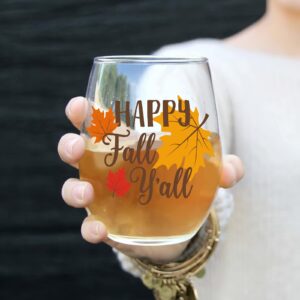 Fall Stemless Wine Glasses 20oz Happy Fall Y'all Hello Pumpkin Wine Glasses Housewarming Birthday Christmas Holiday Gifts Funny Thanksgiving Seasonal Kitchen Decor Wine Tasting Party Supplies