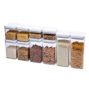 amazon basics 10-piece square airtight food storage containers for kitchen pantry organization, bpa free plastic, clear