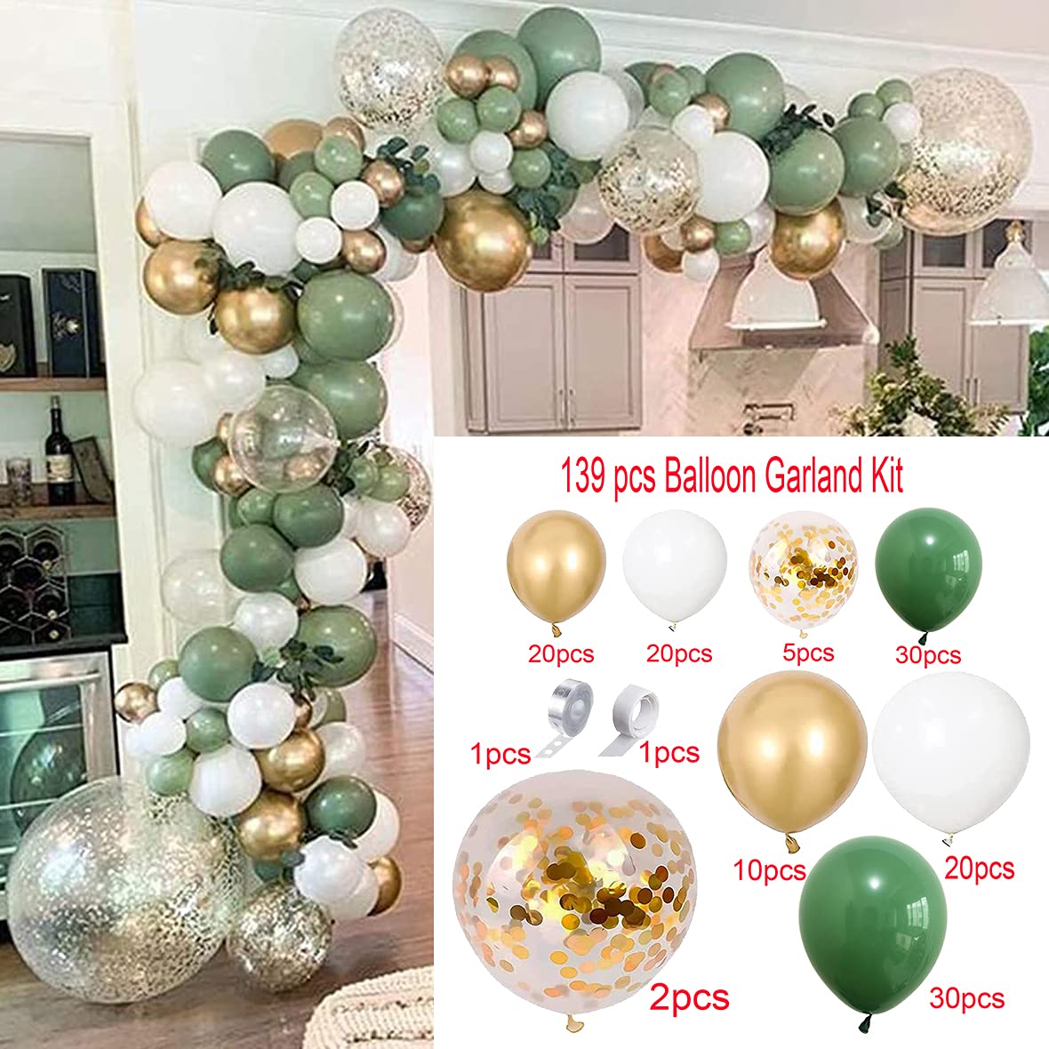 Balloon Arch Kit 139pcs Balloon Garland Kit Latex balloons (Olive Green)