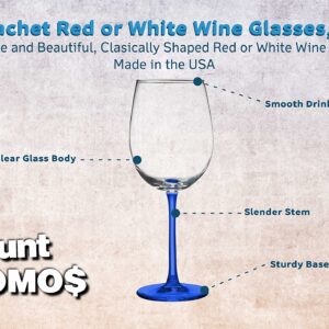 DISCOUNT PROMOS 10 ARC Cachet White Wine Glasses Set, 16 oz. - Wedding, Favors, Cheap, Sturdy - Blue