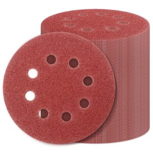 100 pcs 5 inch sanding disc 40 grit, 8 hole sandpaper hook and loop sanding pads round orbital sandpaper for random orbital sander