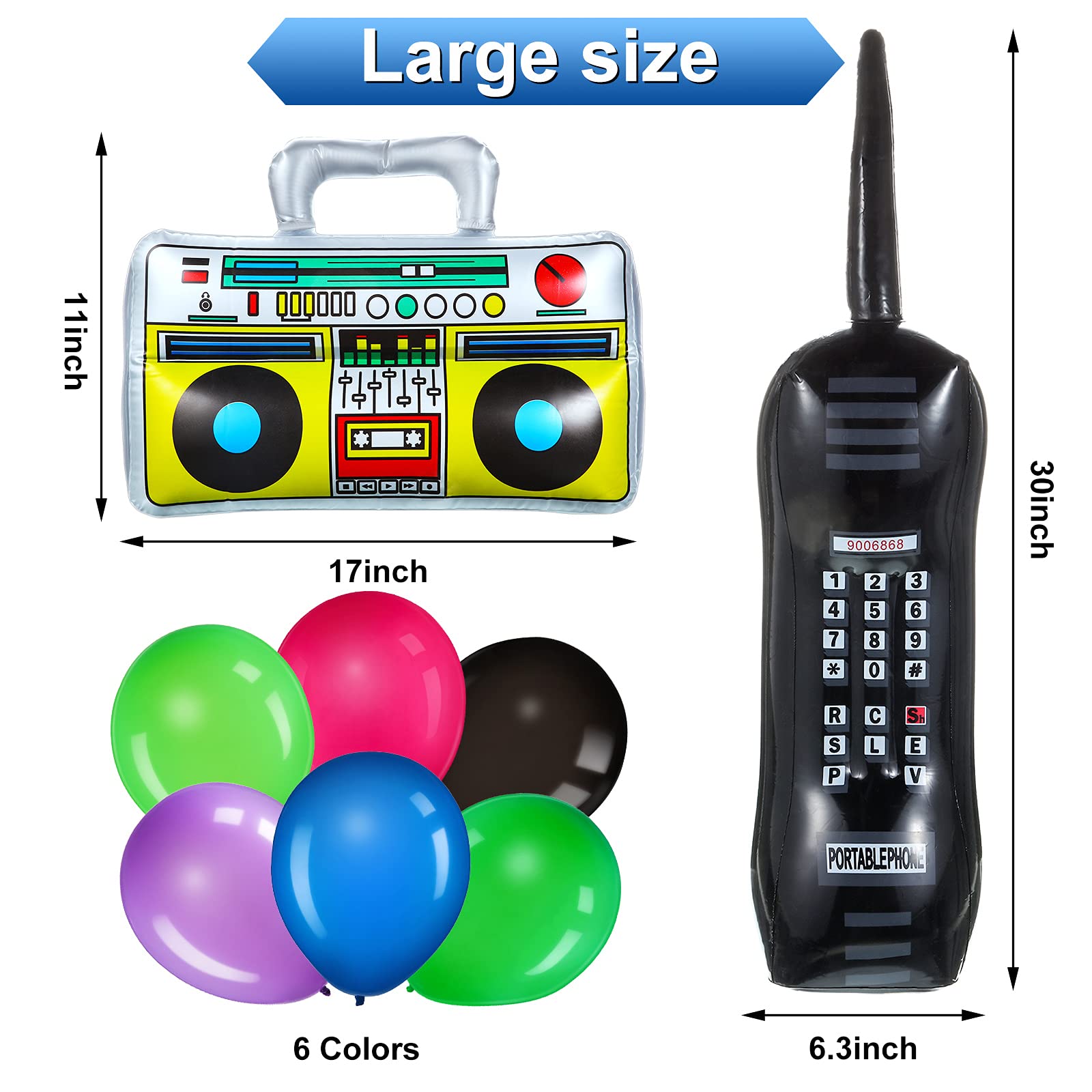 Xuhal 80's Party Decorations Back to the 80s Party Backdrop Banner with Inflatable Radio Boombox and Mobile Phone Latex Balloons for 80s Hip Hop Themed Birthday Photo Booth Background Party Supplies